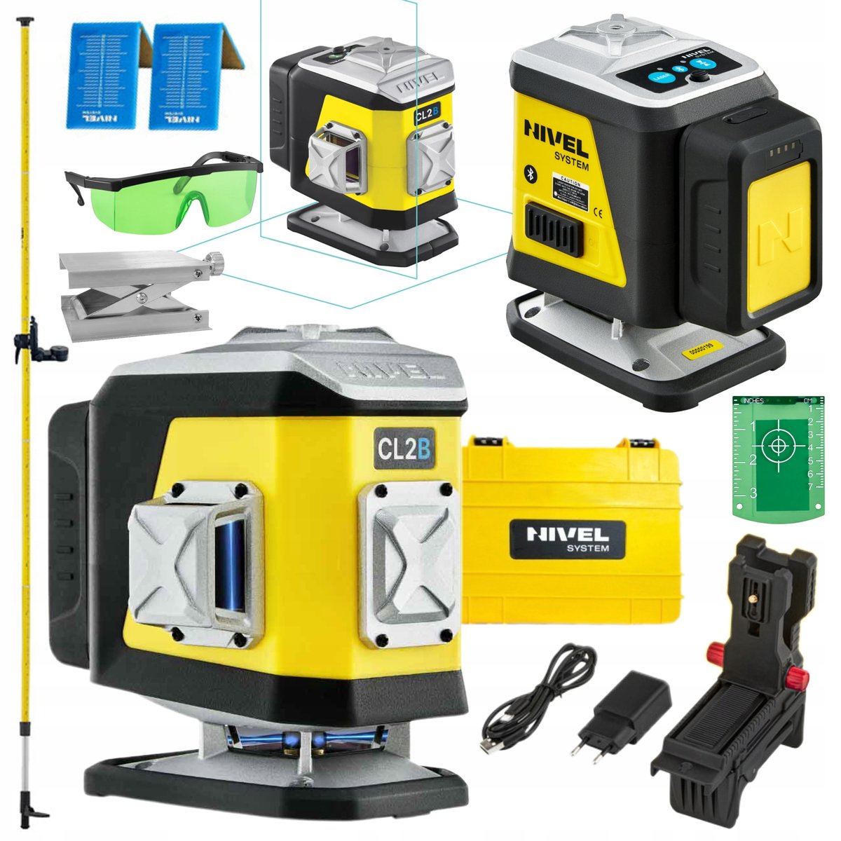NIVEL SYSTEM CL2B LASER KRZYŻOWY 2x360 NIEBIESKI 30m TYCZKA - NIVEL ...