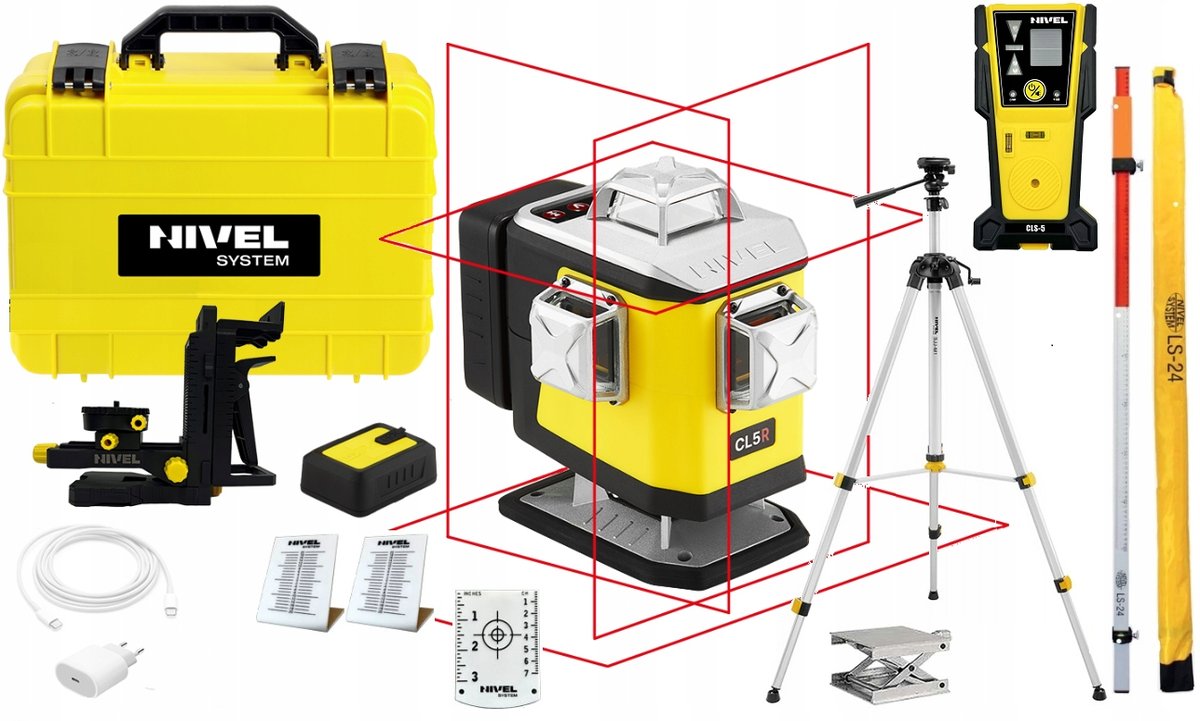 NIVEL SYSTEM CL5R LASER KRZYŻOWY CZERWONY 30m +/- 4% ŁATA + CZUJNIK ...