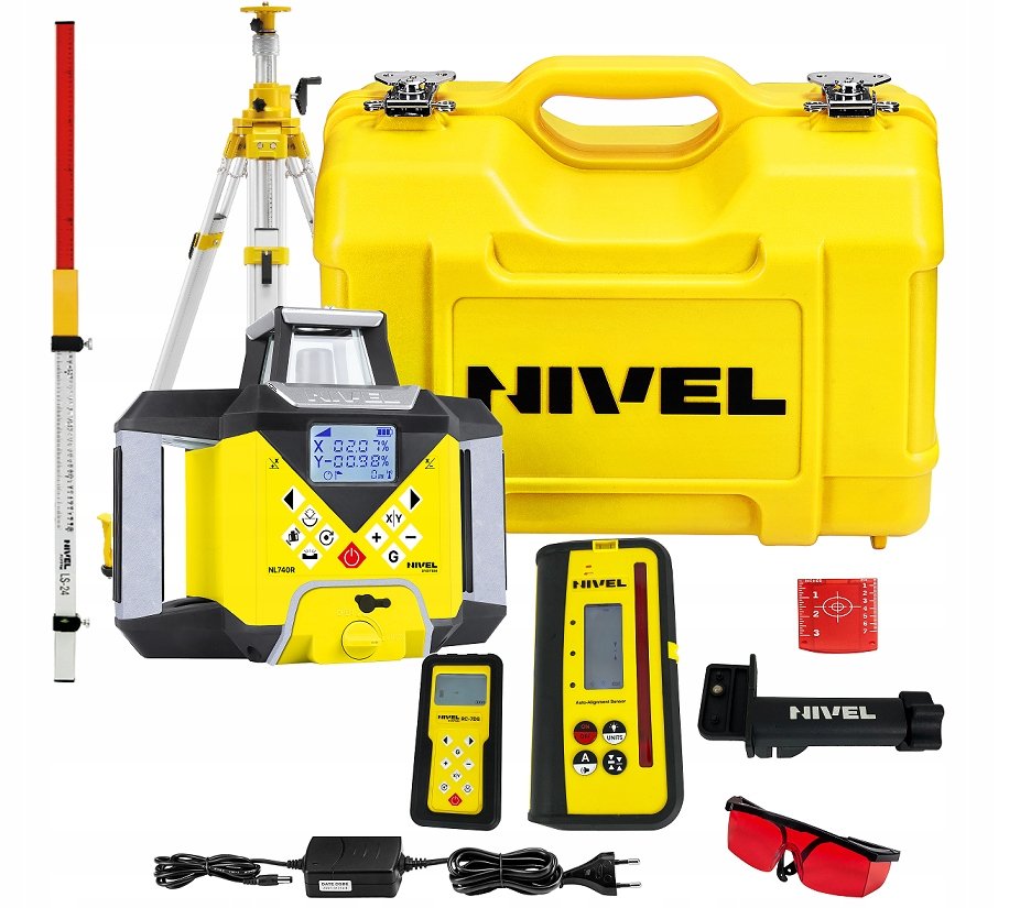 NIVEL SYSTEM LASER OBROTOWY NL740R DIGITAL 700m CZERWONY STATYW SJJ32 ...