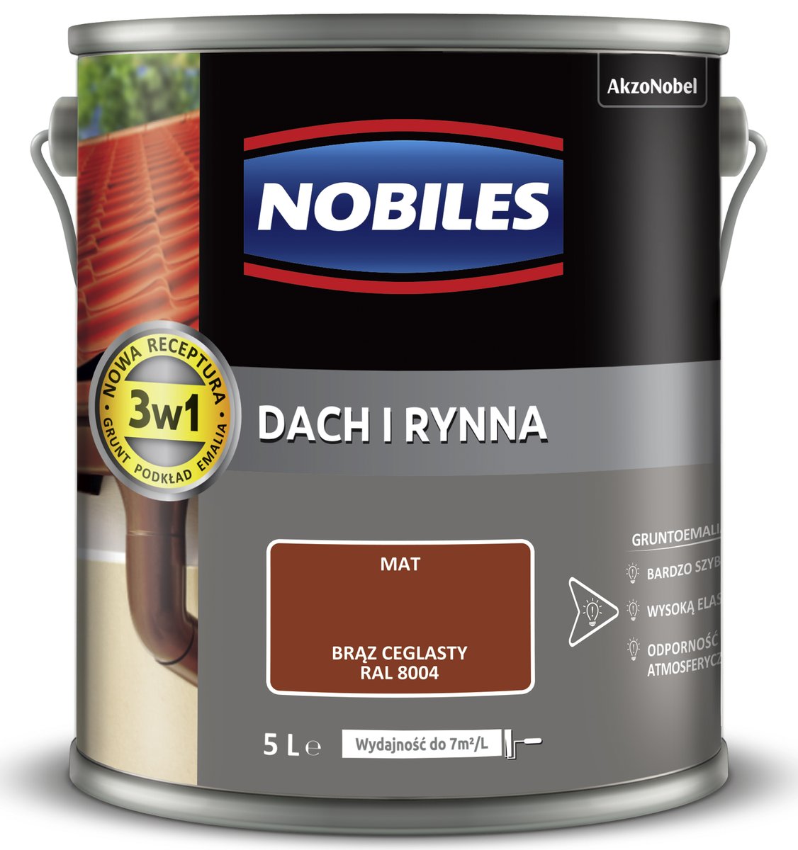 NOBILES Farba do malowania dachów ocynk Dach i Rynna 5L BRĄZOWY RAL ...