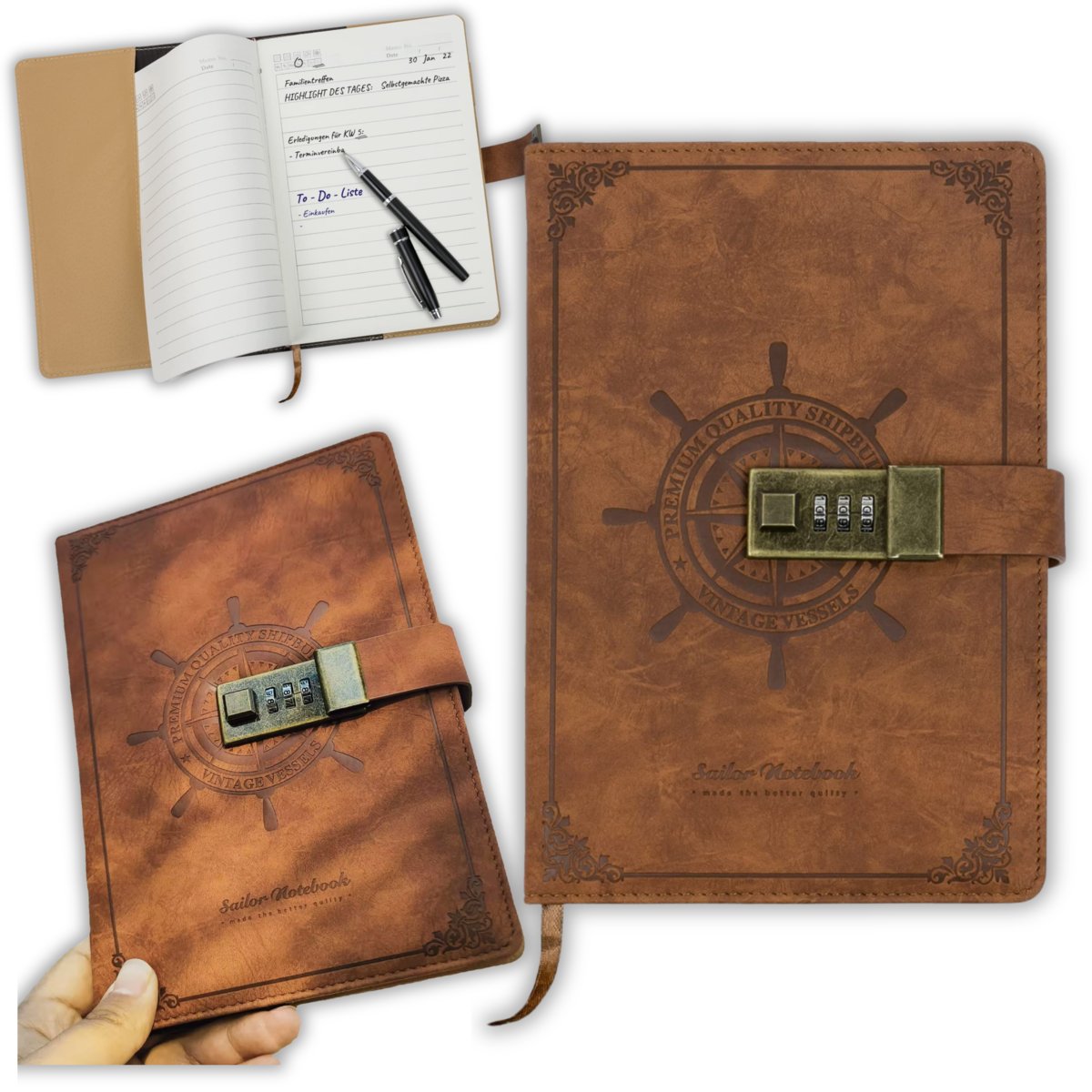 Notatnik Pamiętnik Notes Skórzany Retro Vintage A5 Z Zamkiem Na Szyfr ...