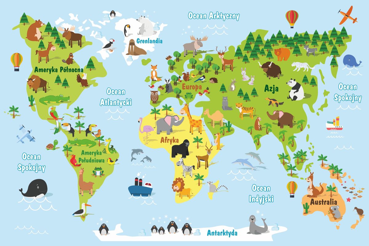 Nowoczesna fototapeta na ścianę do pokoju dla dzieci tapeta Mapa świata - Naklejkomania | Sklep ...