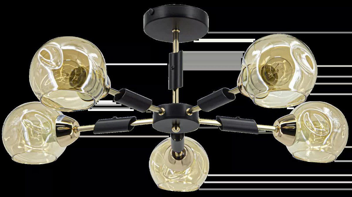 Nowoczesna lampa sufitowa ELM2027/5 BL TR do salonu czarna złota ...