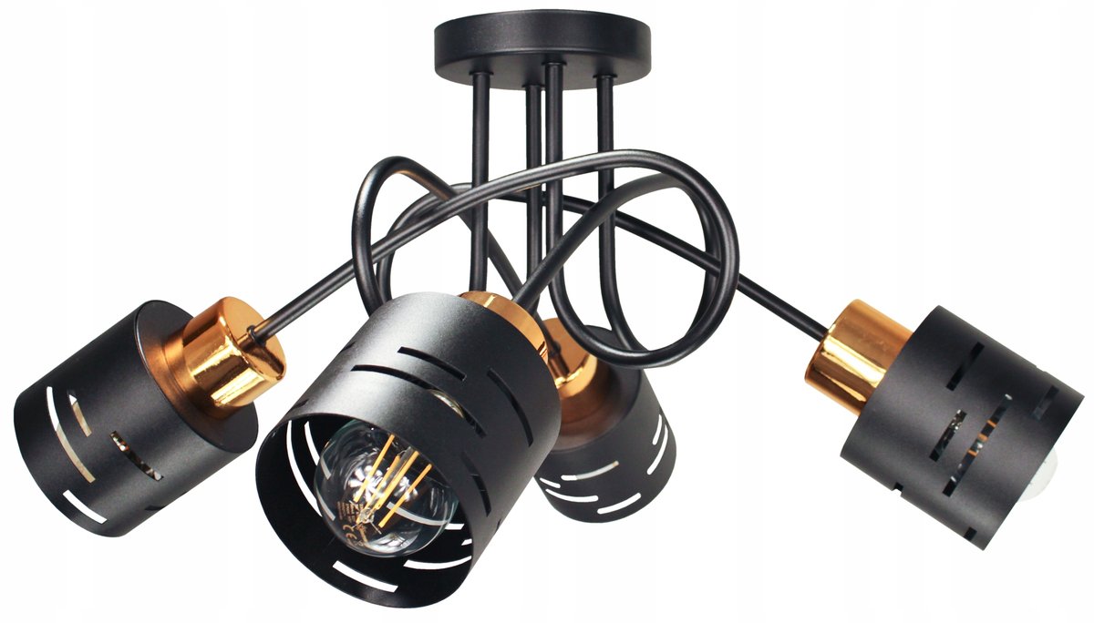 Nowoczesna Lampa Sufitowa Żyrandol Edison Elite 4 Led Czarna Miedziana ...