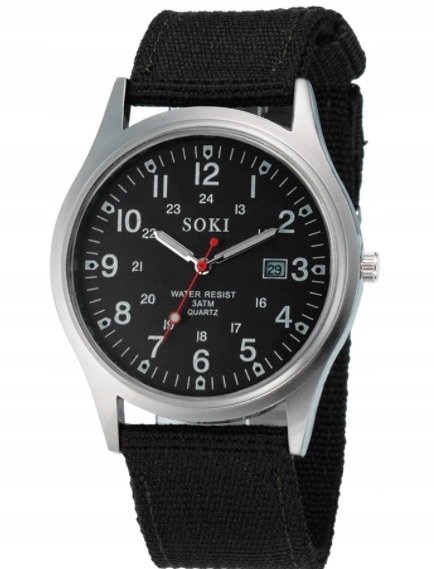 Nowy, wojskowy zegarek Soki, parciany pasek - czarna tarcza - Soki ...