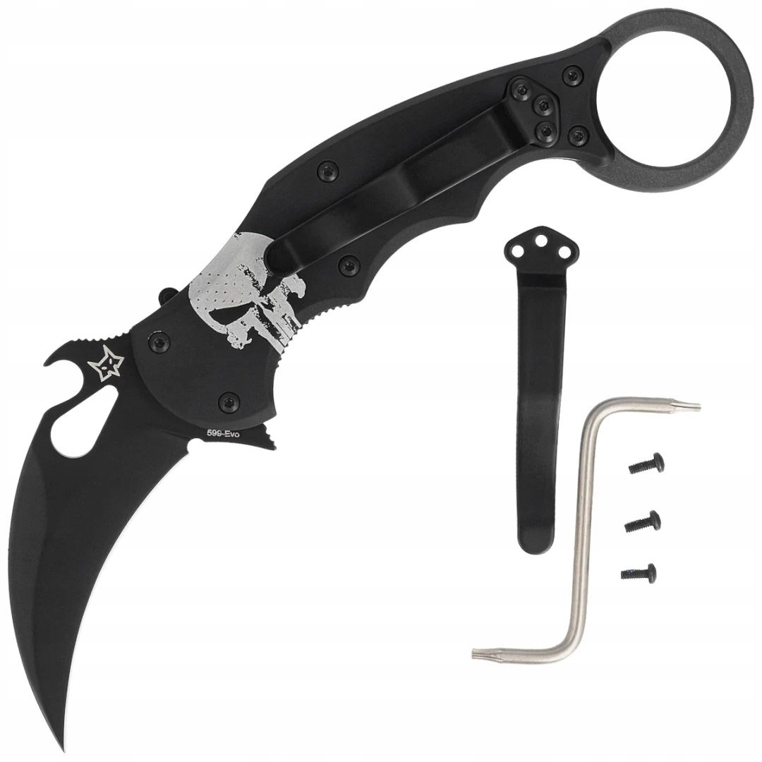 Nóż składany Fox The Skull Karambit Black Aluminium, Black N690Co (FX ...