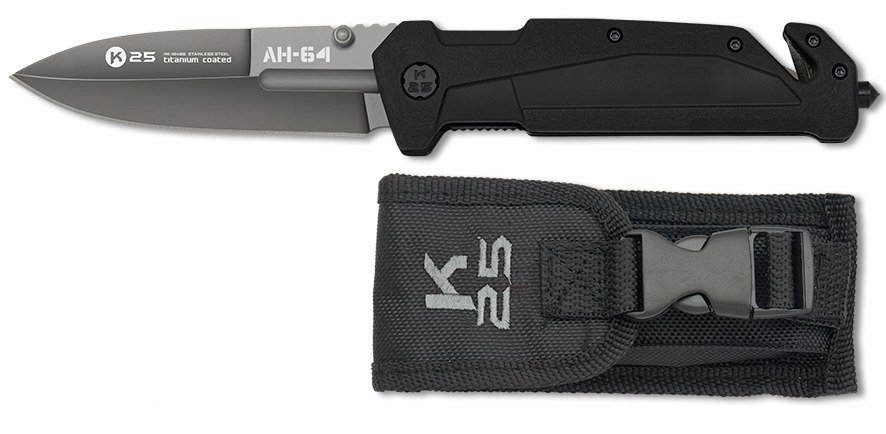 Nóż składany K25 AH-64 Black Rubber, Titanium 3Cr13MoV (18871) - K25 ...