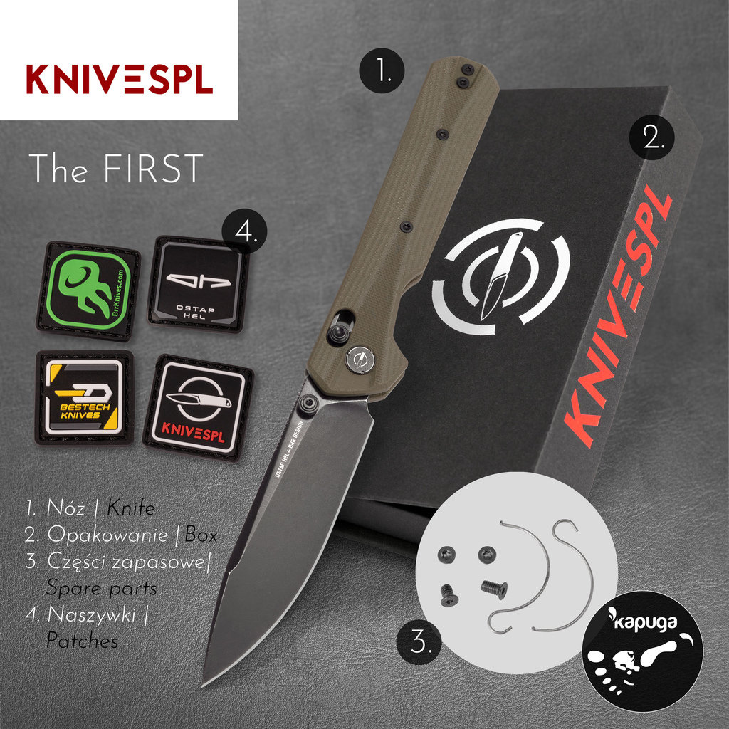 Nóż Składany KNIVESPL The First Black Stonewashed 14C28N OD Green G10 ...