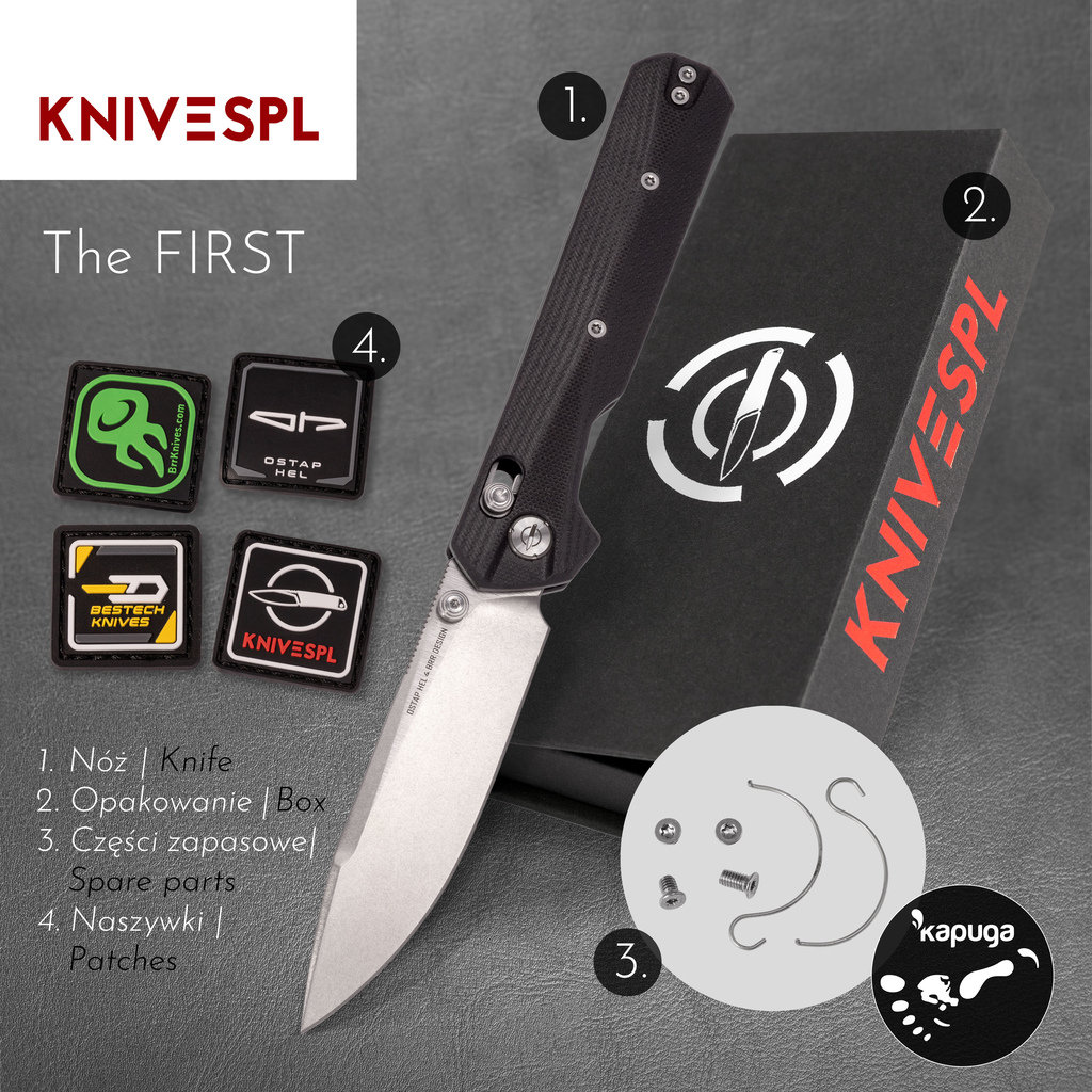 Nóż Składany KNIVESPL The First Stonewashed/Satin 14C28N Black G10 ...