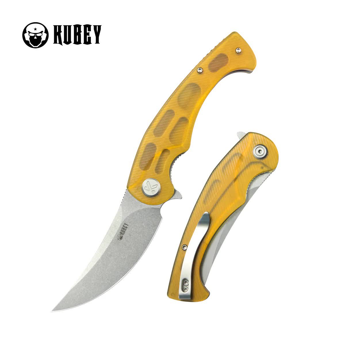 Nóż składany Kubey Scimitar Yellow Ultem, Beadblasted 14C28N (KU173G ...