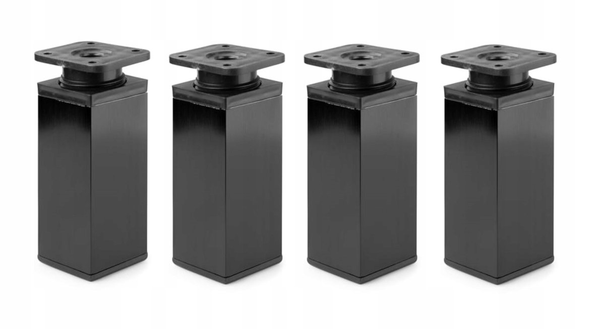 NÓŻKI MEBLOWE KWADRATOWE CZARNE REGULOWANE ALUMINIUM 10cm. MEBLI SZAFEK ...
