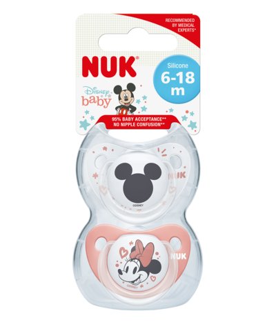 Nuk, Disney Myszka Miki, Smoczek uspokajający z uchwytem, Trendline, silikonowy, Minnie, 6-18 m ...