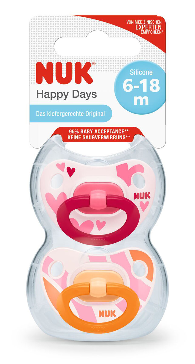 Nuk, Happy Days, Smoczek uspokajający, Classic, silikonowy, Girl, 6-18 m, 2 szt. - Nuk | Sklep ...