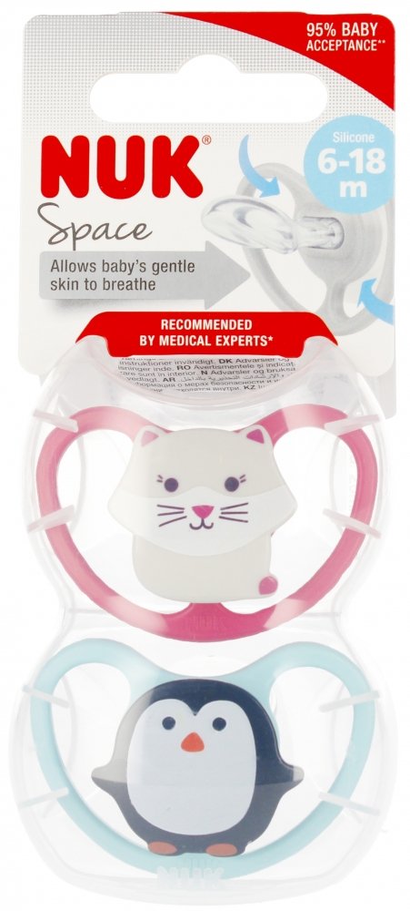 NUK Smoczek uspokajający silikonowy 6-18m Space różowy/niebieski op.2 szt. - Nuk | Sklep EMPIK.COM
