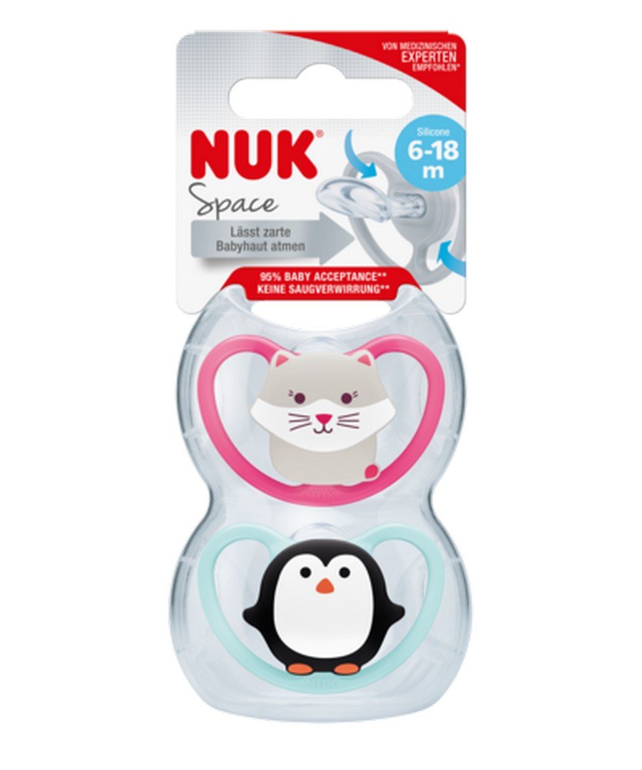 Nuk, Space, Smoczek uspokajający, silikonowy, Kotek, 6-18 m, 2 szt. - Nuk | Sklep EMPIK.COM