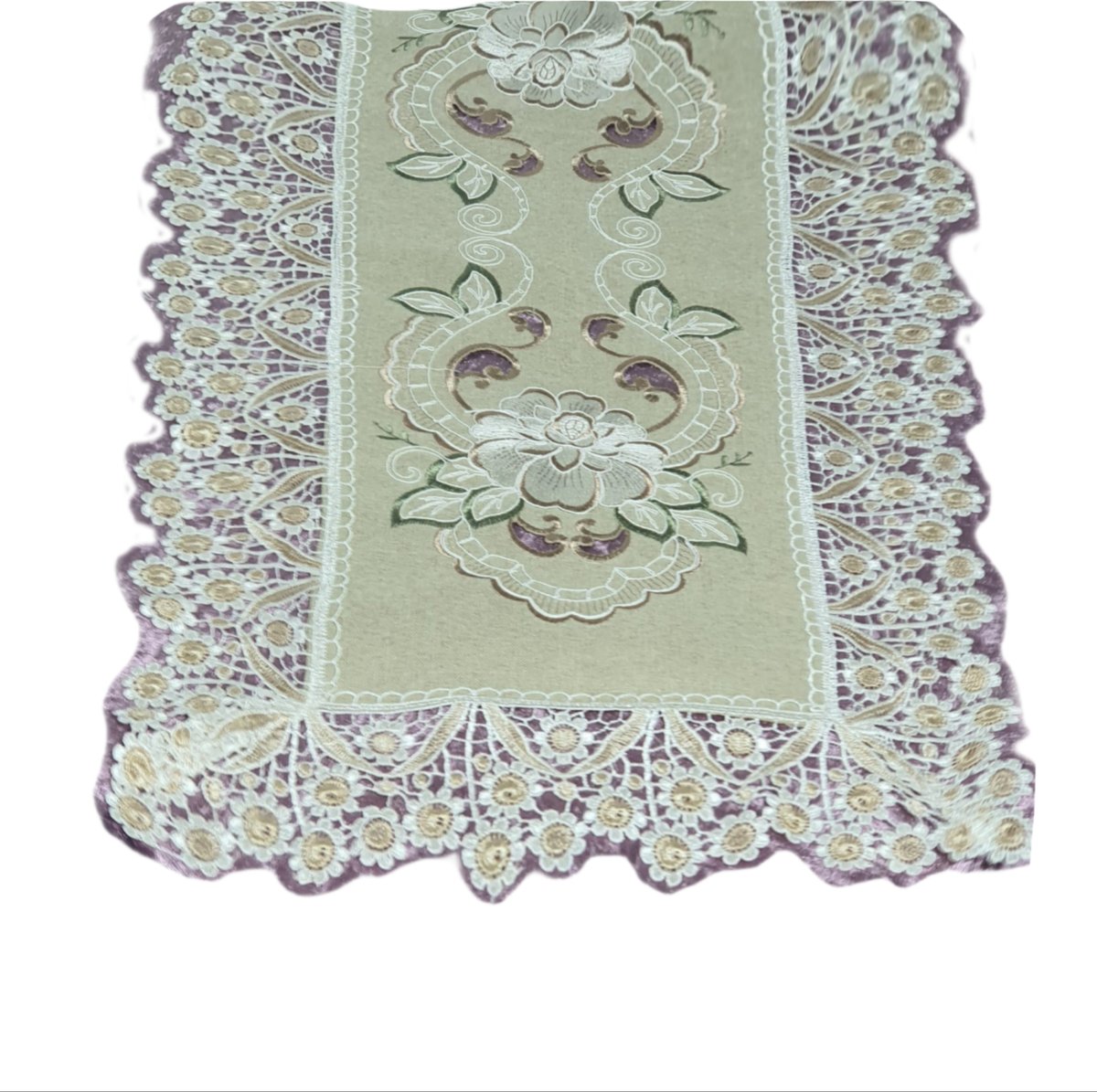 OB00328 Lniany Bieżnik z Haftem Obszyty Gipiurą 40x90 cm - DekorRacje ...