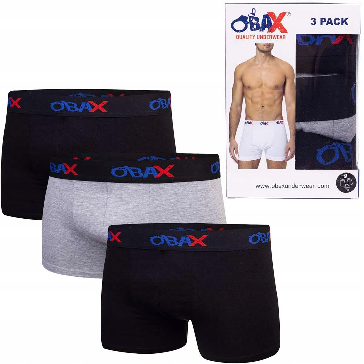 OBAX BOKSERKI MĘSKIE MAJTKI UNDERWEAR 3P CZARNE/SZARE r.M - inna (Inny ...