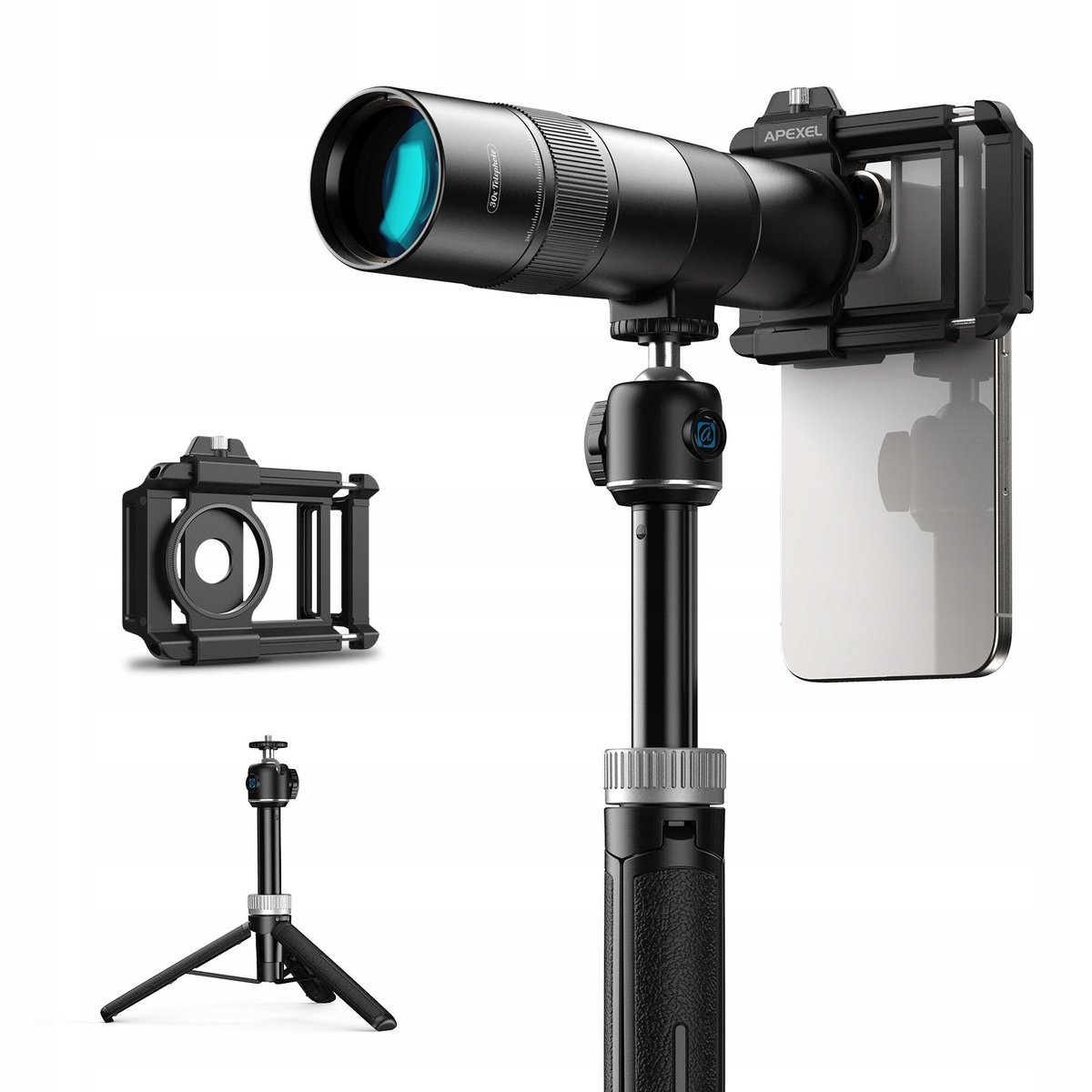 Obiektyw Hd Tele Zoom 30x + Statyw Do Telefonu Tabletu Smartfona Apexel ...