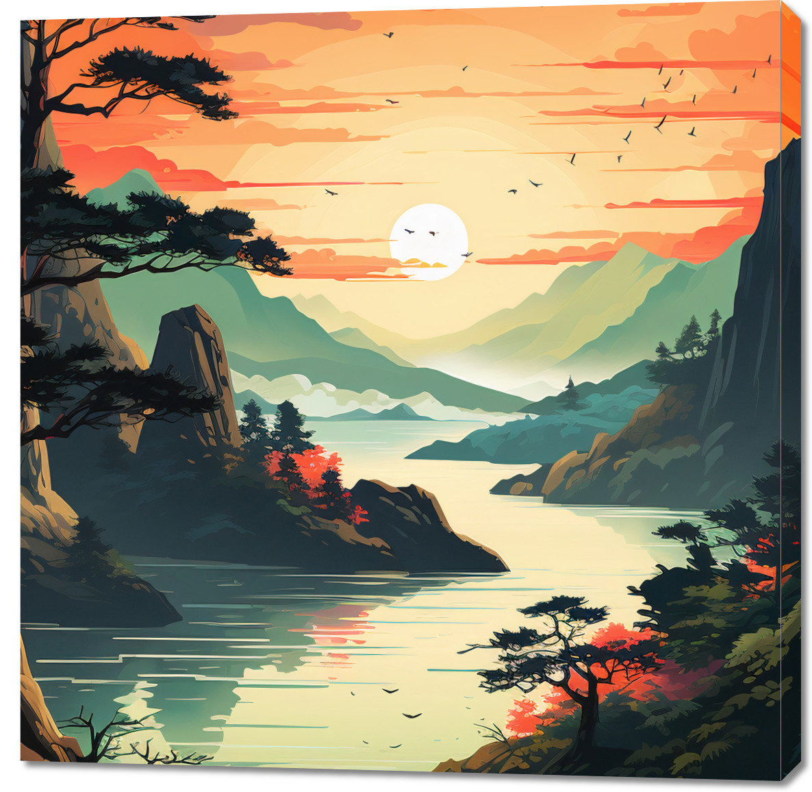 Obraz 100x100cm Zachodzące Słońce nad Spokojnym Je - Inna marka | Sklep ...