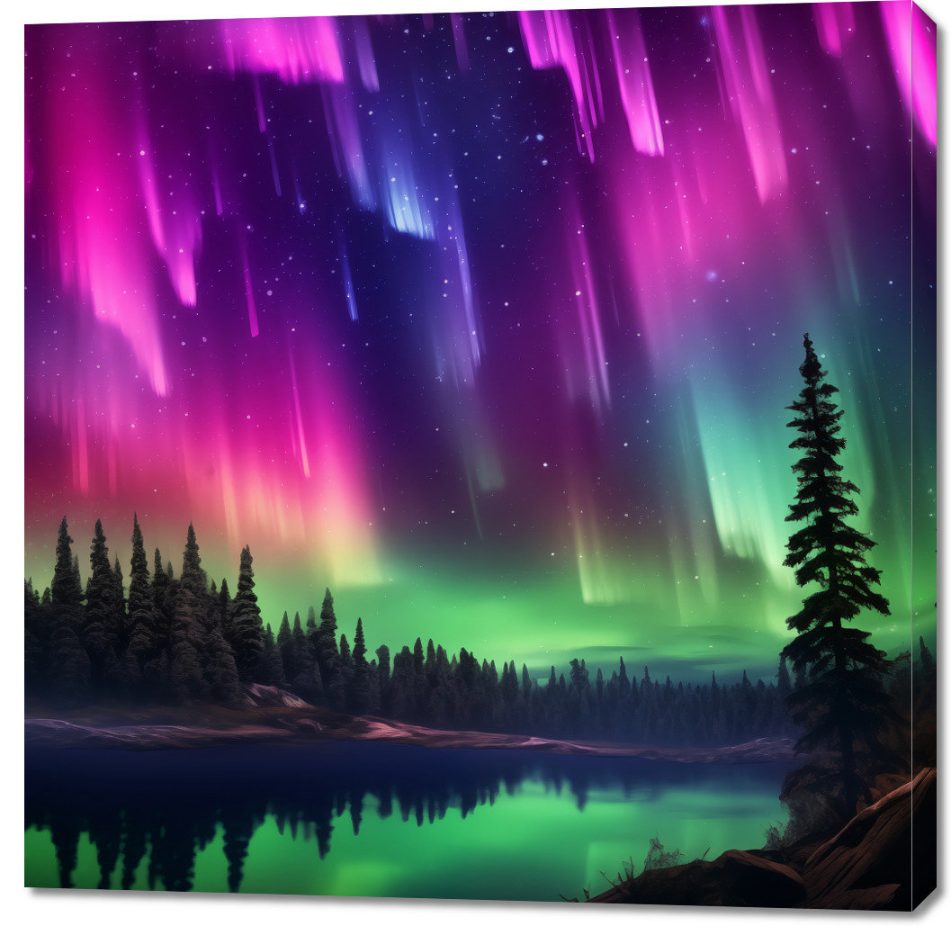 Obraz 100x100cm Zorza Nad Lasem - Zakito Posters | Sklep EMPIK.COM