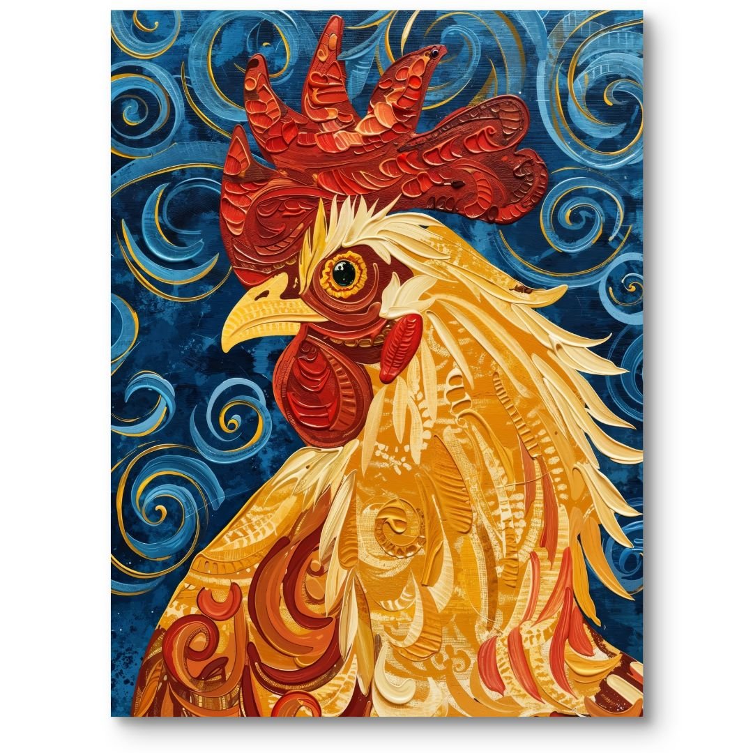 Obraz abstrakcyjny kogut do kuchni i jadalni niebiesko-czerwony 70x100 ...