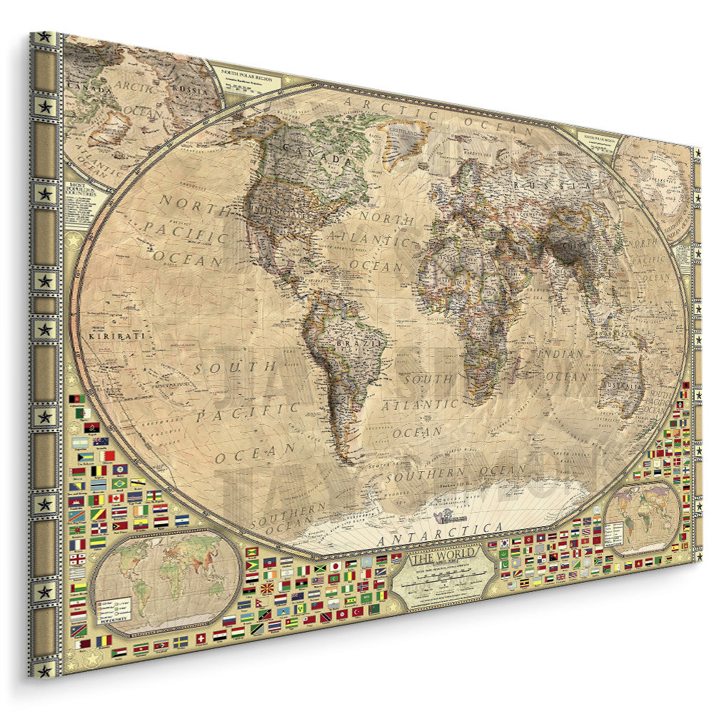 Obraz Canvas Stara Mapa Świata Styl Retro Flagi 90cm X 60cm - Muralo ...