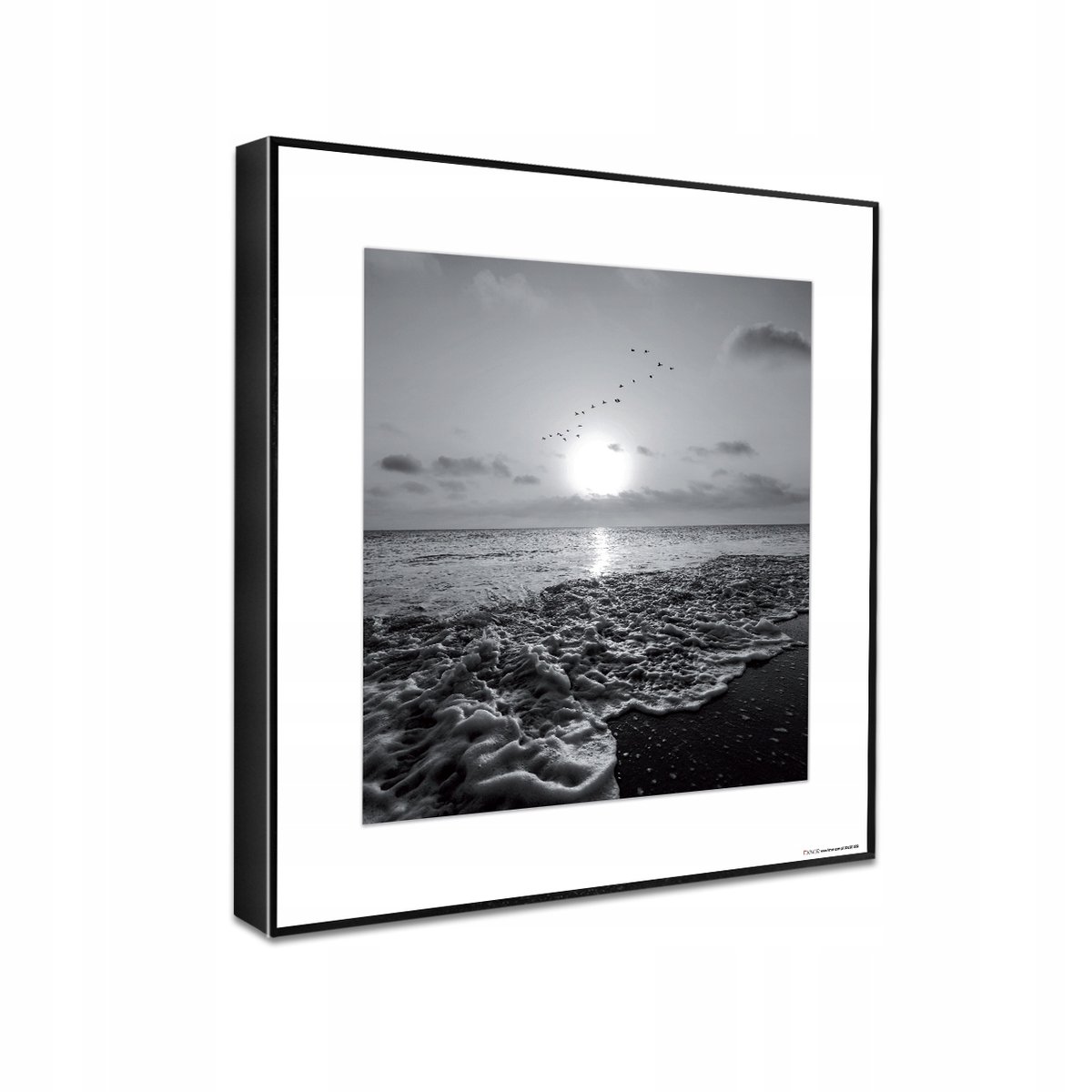 Obraz czarno-biały zachód słońca w ramie 30x30 natura plaża morze ...