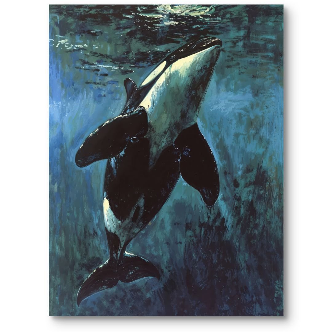 Obraz do salonu orka w oceanie niebiesko-biały 40x50 cm ...