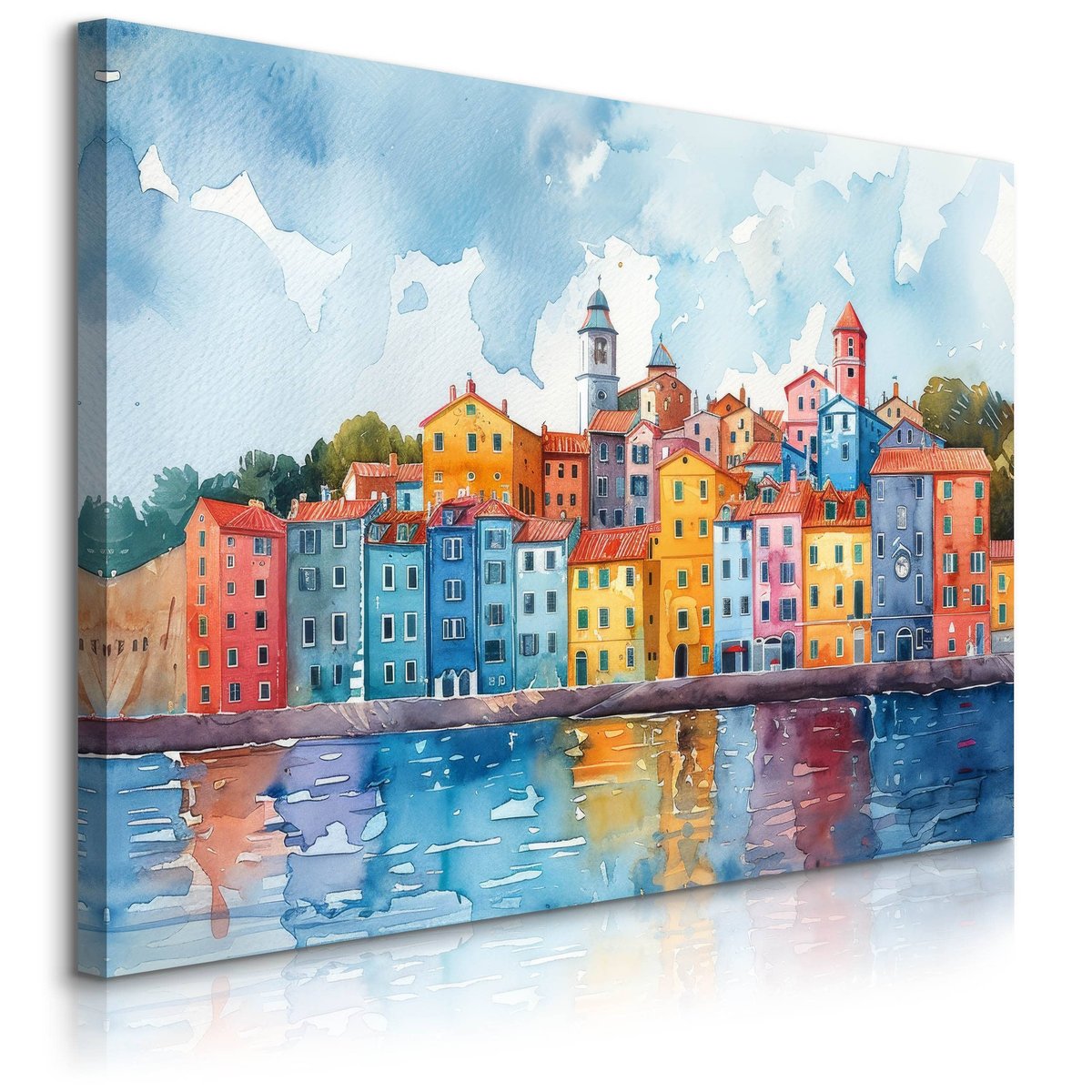 Obraz Do Salonu Sypialni Krajobraz Malowane Budynki Akwarele Rzeka 30cm ...