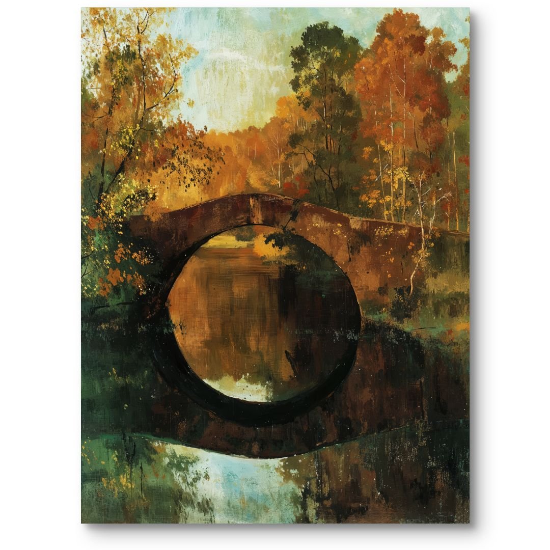 Obraz jesienny krajobraz most nad rzeką do salonu zielono-brązowy 50x70 ...