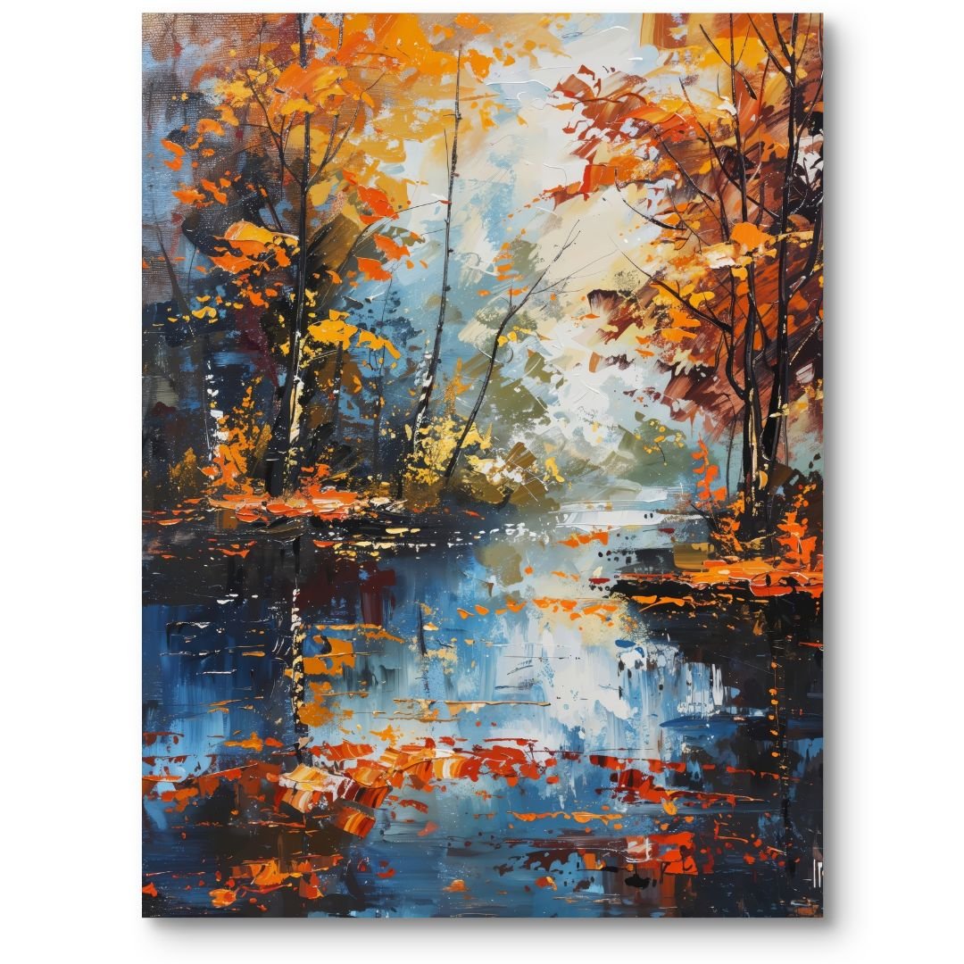 Obraz jesienny pejzaż z odbiciem w wodzie do salonu impresjonizm ...