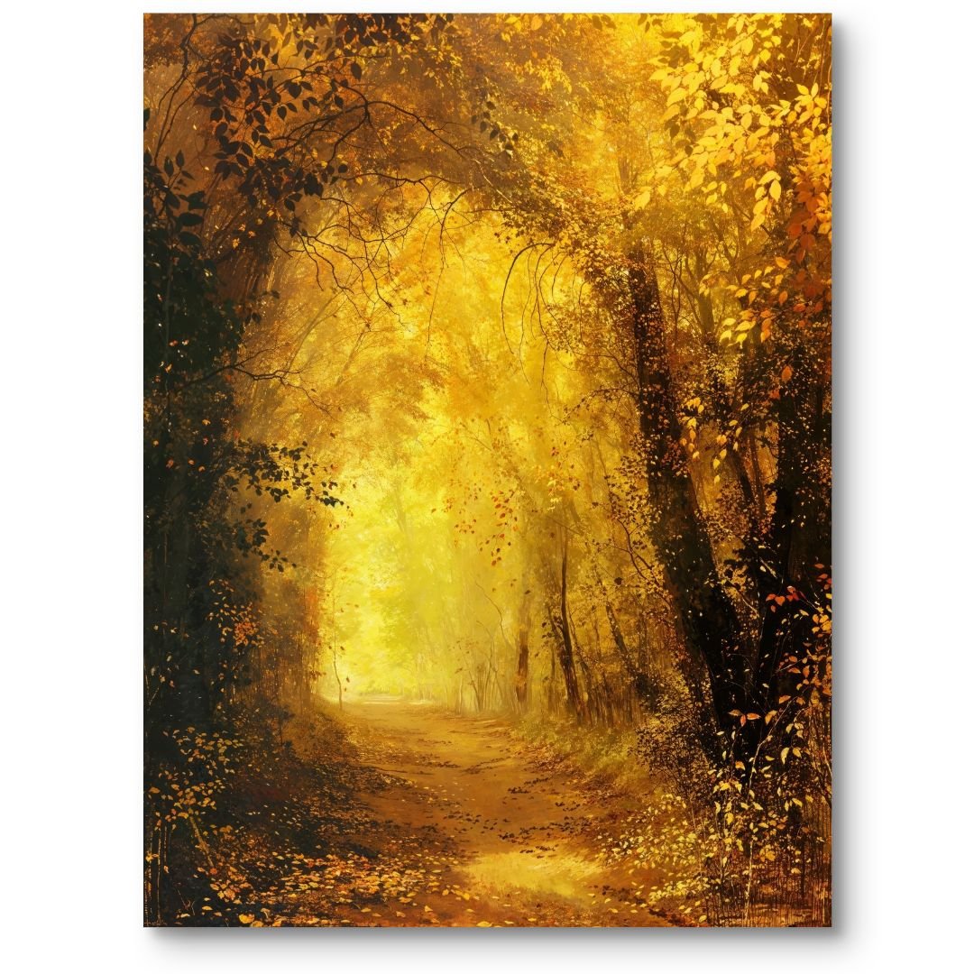 Obraz krajobraz jesienny las do salonu żółto-pomarańczowy 70x100 cm ...