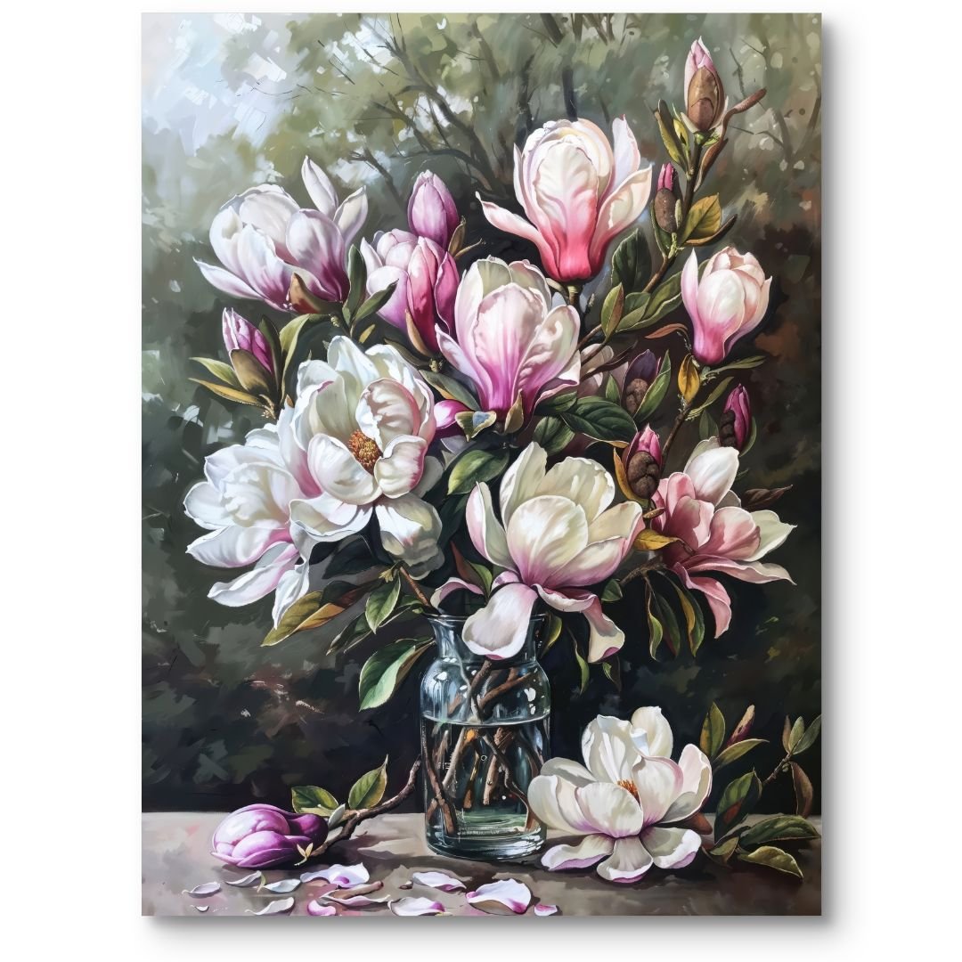 Obraz magnolie wiosna do salonu biało-zielony 70x100 cm ...