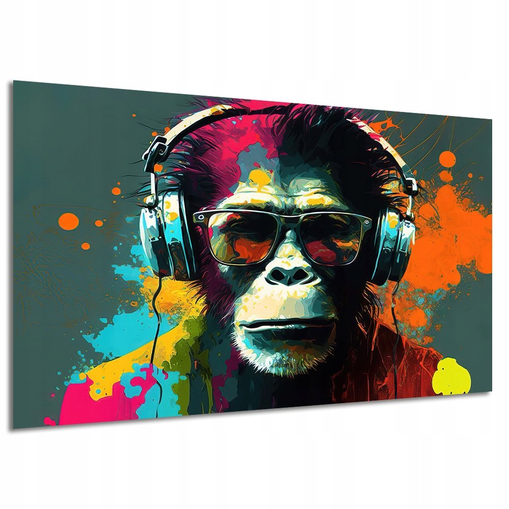 Obraz MAŁPA 8 w okularach i słuchawkach 120x80 - AleObrazy | Sklep ...