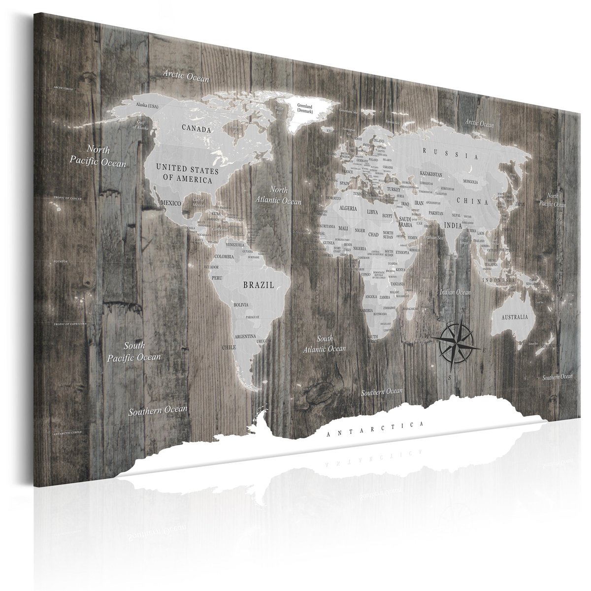 Obraz - Mapa Ĺ›wiata: Drewniany Ĺ›wiat 90x60 Premium Print Płótno ...