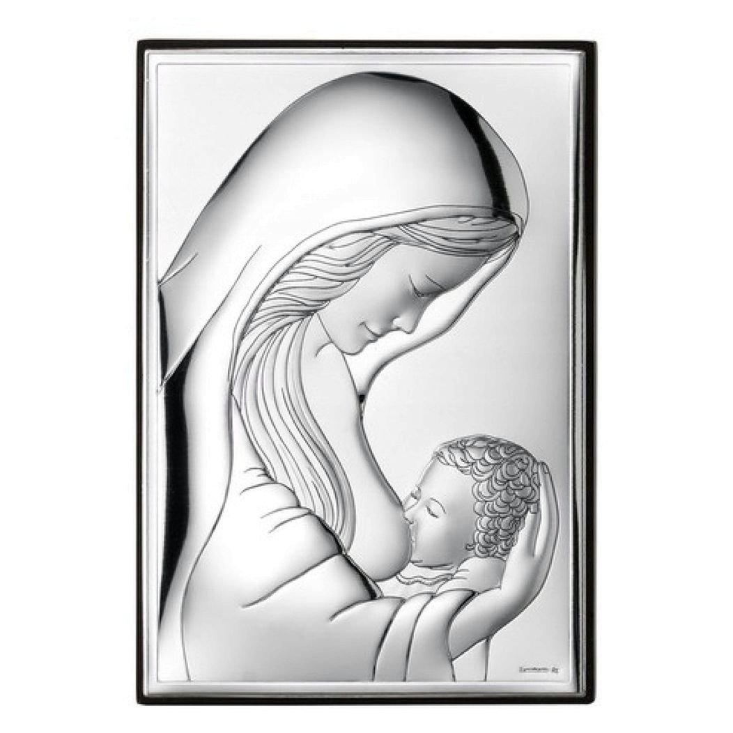 Obraz Matki Boskiej Karmiącej srebrny nowoczesny | Rozmiar: 7x9 cm ...