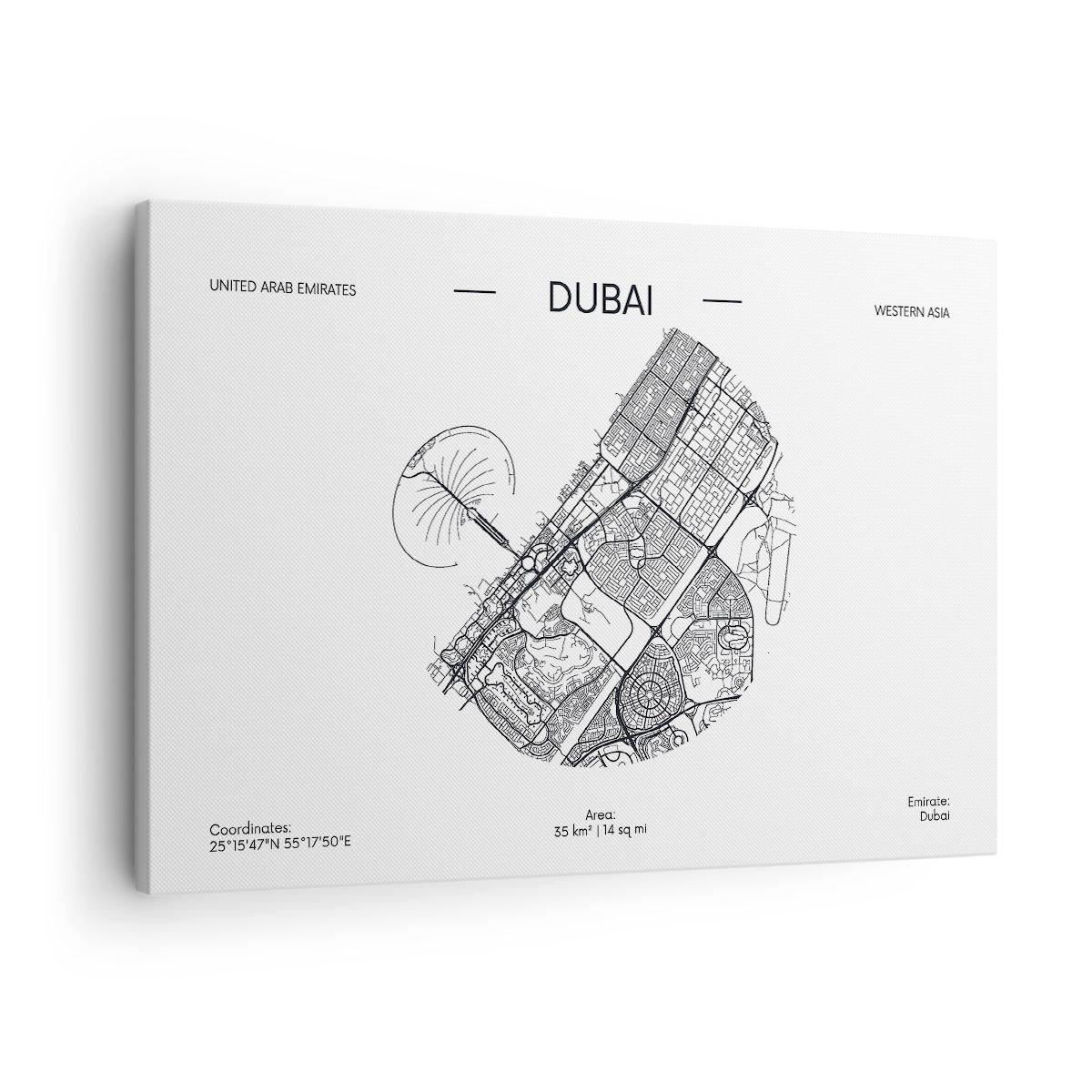 Obraz na płótnie - Anatomia Dubaju - 70x50cm - Mapa Dubaj Zjednoczone ...