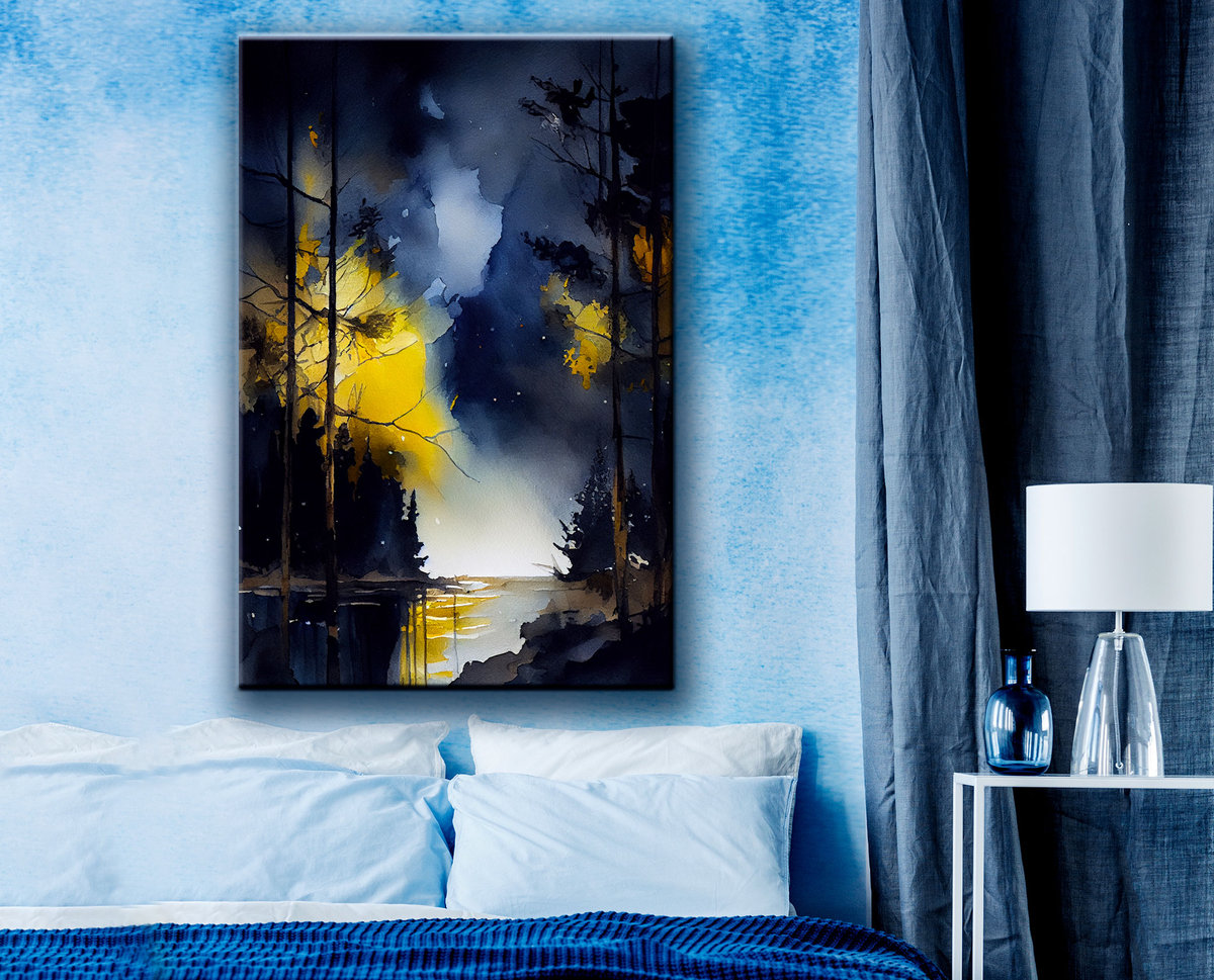 Obraz na płótnie canvas noc jezioro akwarele g - Obraz na płótnie ...