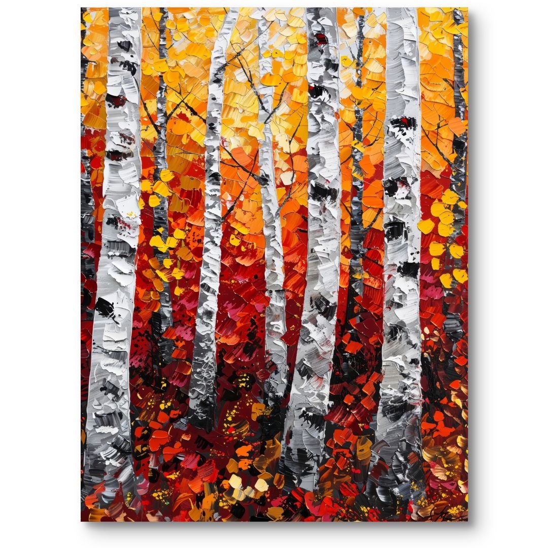 Obraz na płótnie do salonu las jesienny impresjonizm żółto-pomarańczowy ...