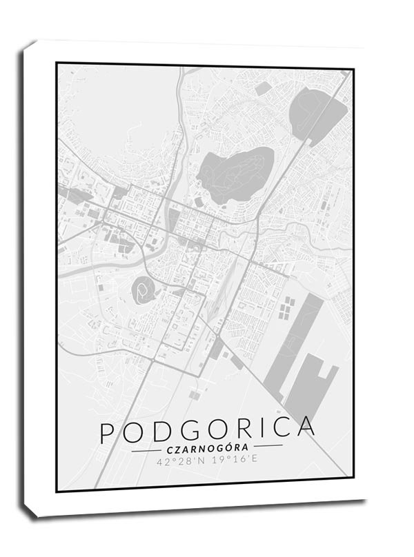 Obraz na płótnie, GALERIA PLAKATU, Podgorica mapa czarno biała, 60x80 ...