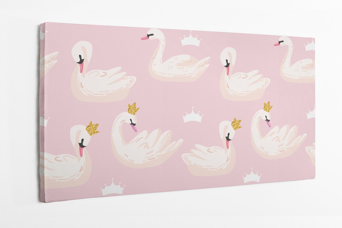 Obraz na płótnie HOMEPRINT, dziecięcy motyw łabędzi ze złotą koroną na ...