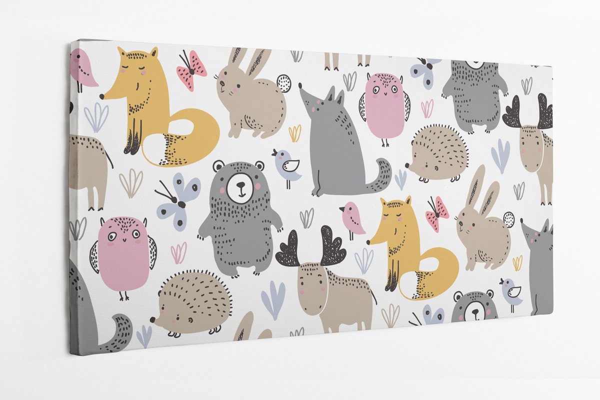 Obraz na płótnie HOMEPRINT, dziecięcy motyw zwierząt leśnych na białym ...
