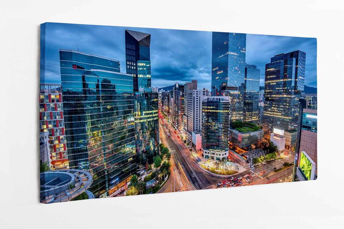 Obraz na płótnie HOMEPRINT, nocny widok na plac Gangnam w Seulu w Korei ...