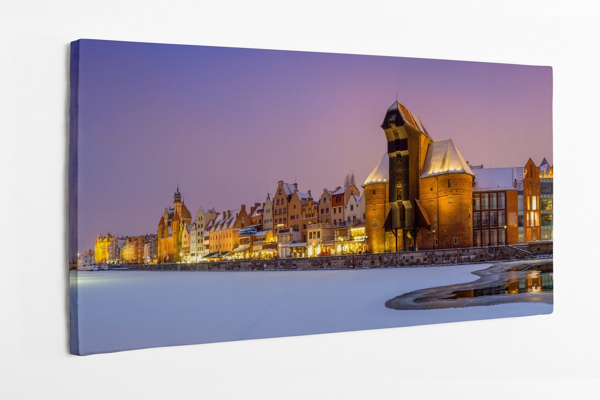 Obraz na płótnie HOMEPRINT, zamarznięta rzeka, zima, panorama, Motława ...
