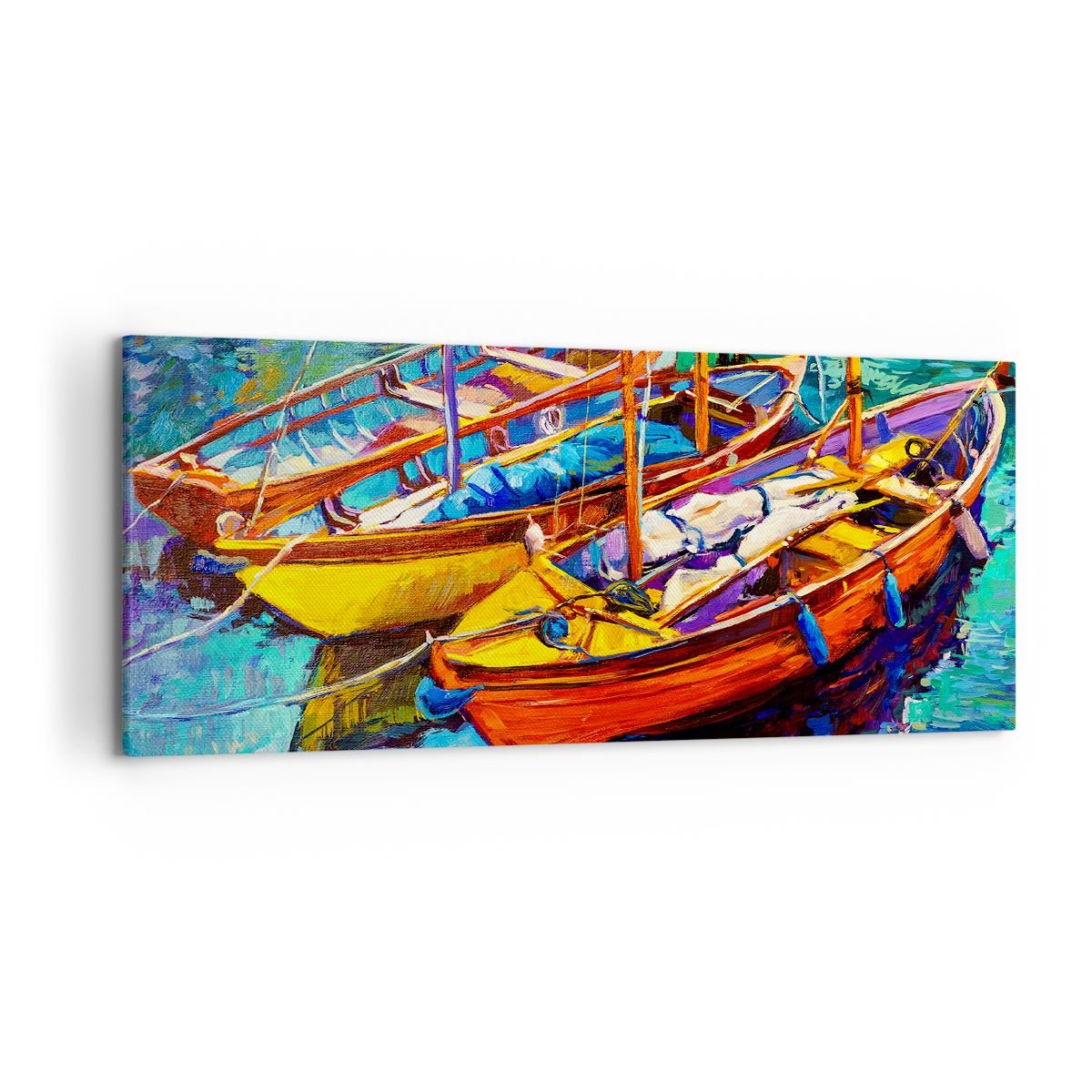 Obraz na płótnie - Na wodzie gęstej od barw - 120x50cm - Łódź Żaglówka ...