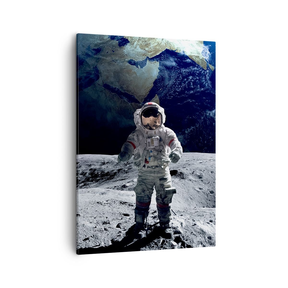 Obraz na płótnie - Pozdrowienia z Księżyca - 50x70cm - Astronauta Księżyc Planeta Ziemia ...
