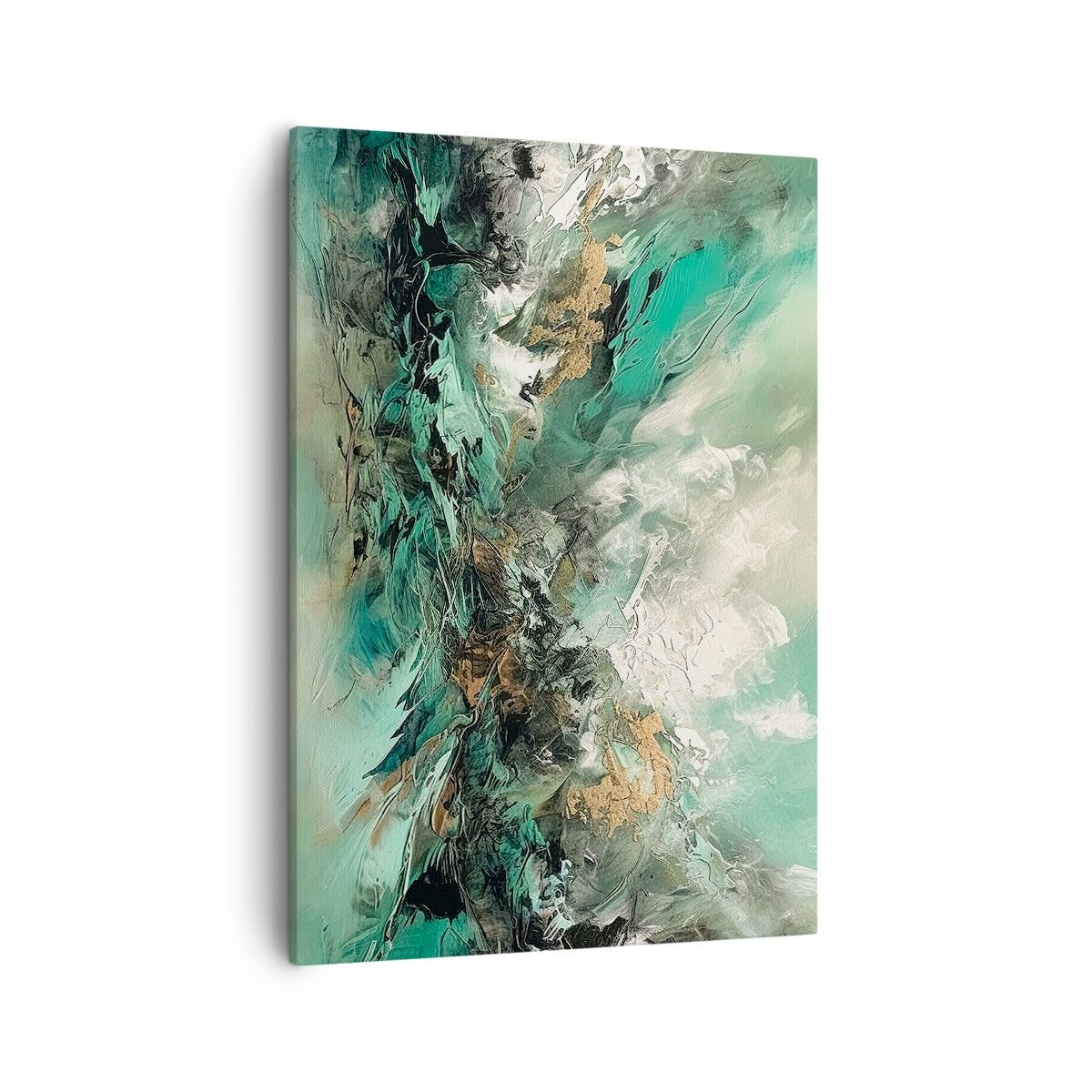 Obraz na płótnie - Szmaragdowo-czarna kipiel - 50x70cm - Abstrakcja Sztuka Farba - Nowoczesny ...