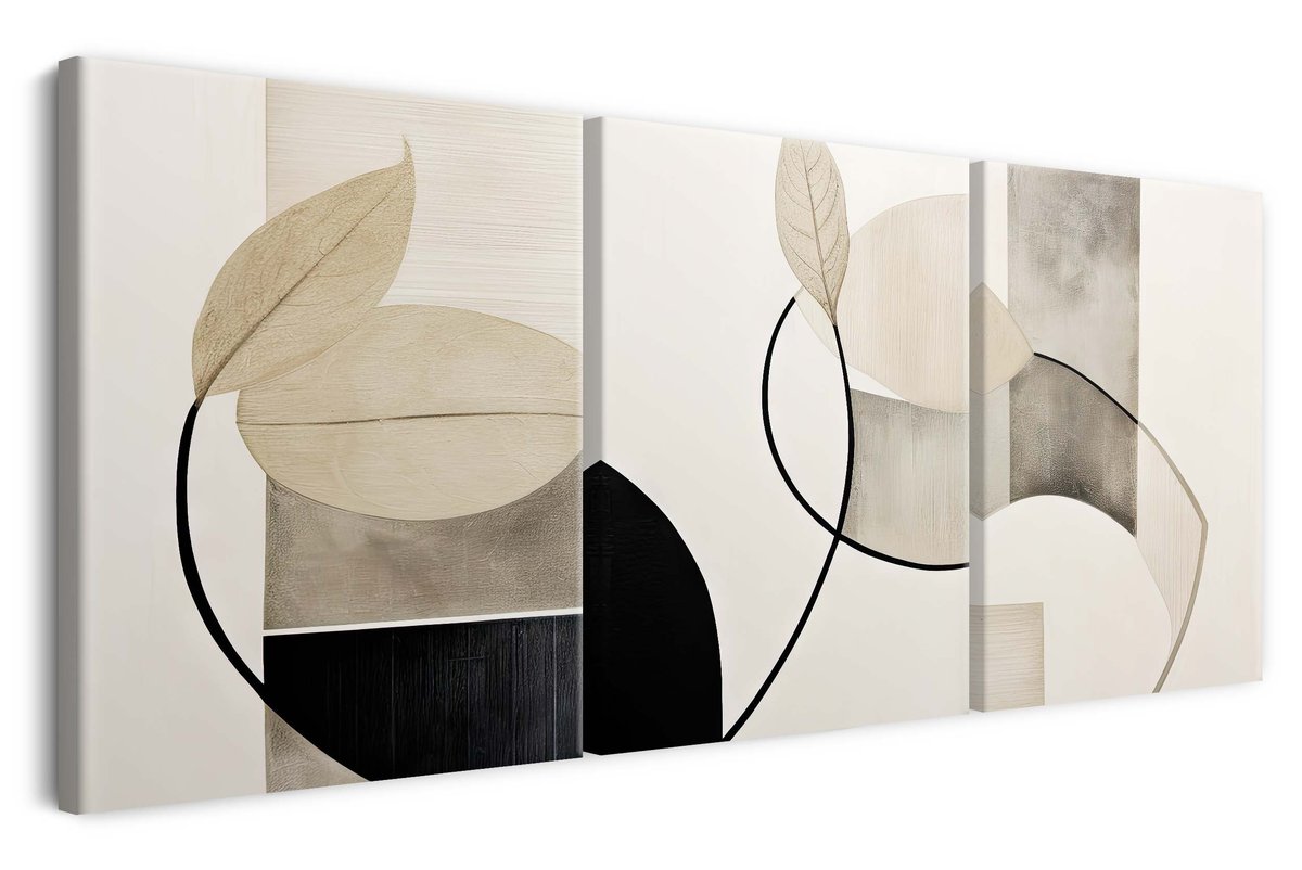 Obraz na płótnie tryptyk na ścianę do salonu beżowe liście geometria 60x120 - Naklejkomania ...