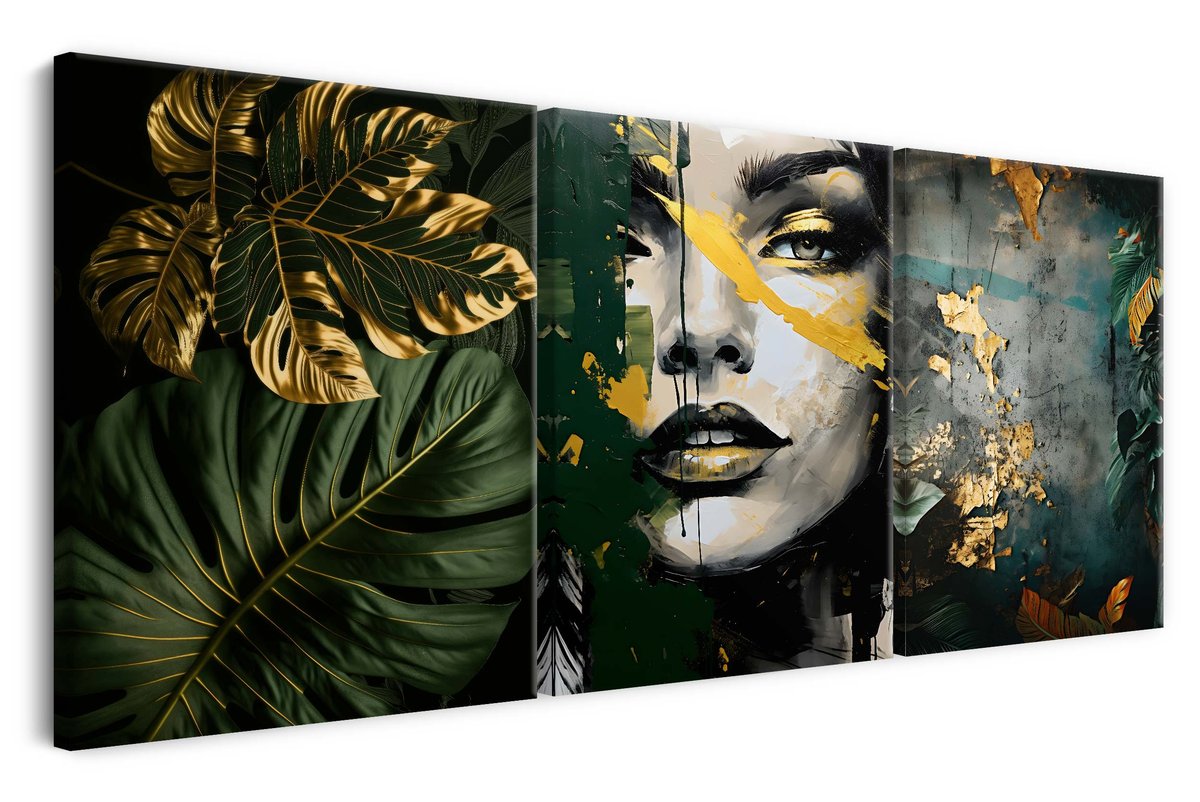 Obraz na płótnie tryptyk na ścianę do salonu Obraz kobieta w zieleni 60x120 - Naklejkomania ...