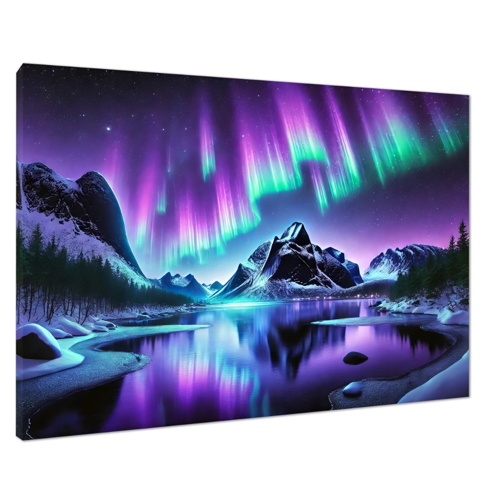 Obraz na płótnie - Zorza Polarna nad Górami, Dekoracja Ścienna 120x80 cm - Inna marka | Sklep ...